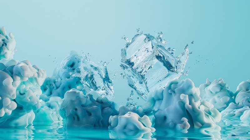 Ice Cubes Splashing in Turquoise Liquid with Foam Stock Photo - Image ...