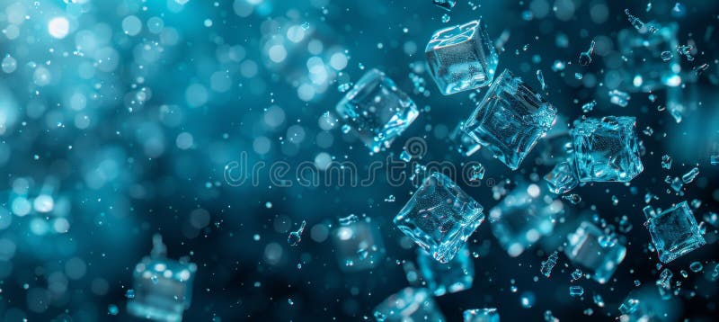 Ice Cubes, Splashing Water, and Bokeh Effect Abstract Refreshing Cold ...