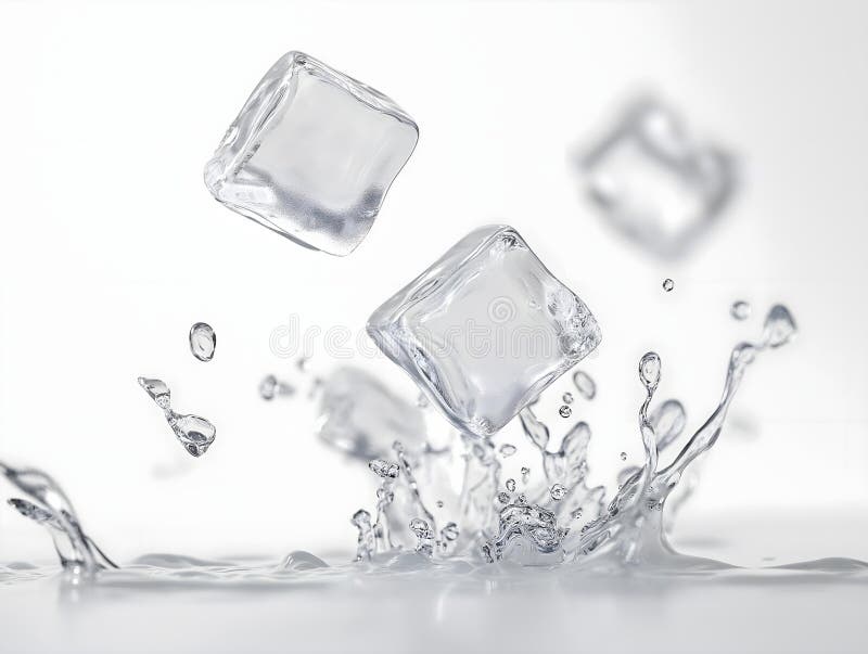 Ice Cubes Splashing into Water, Creating a Dynamic and Visually ...