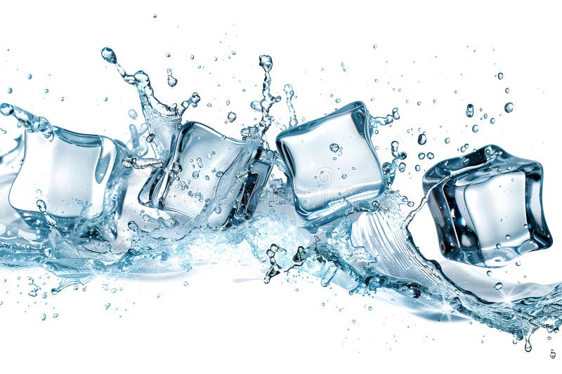 Ice Cubes Splashing in Water. Fresh Ice Splashes Creatively. Captured ...