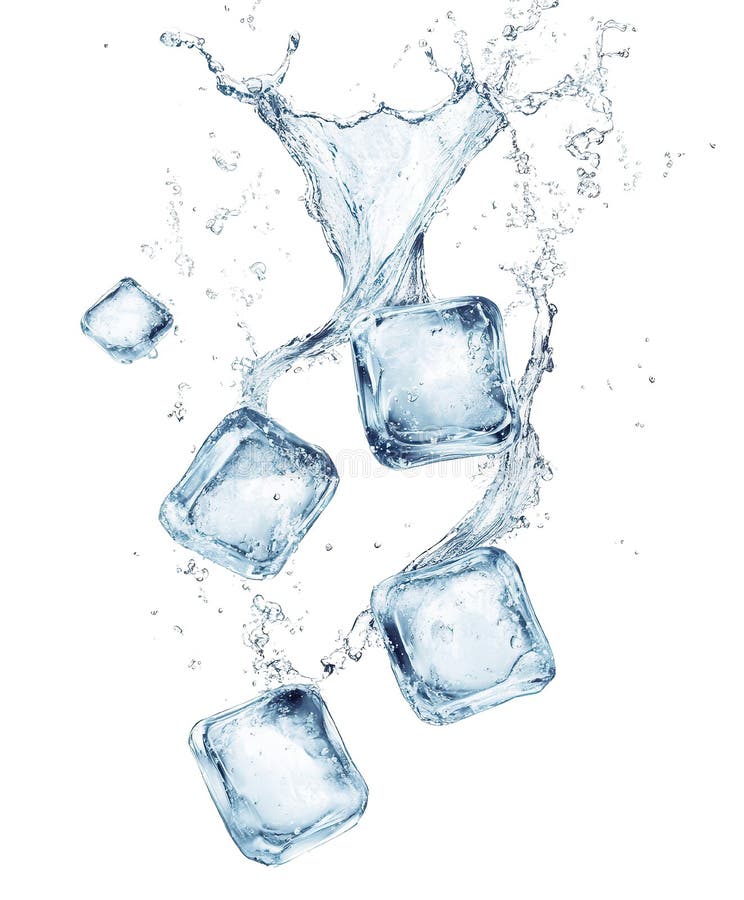 Ice Cubes Splashing Water Isolated Stock Image - Illustration of drink ...