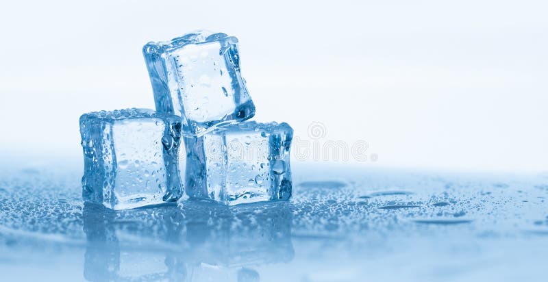 Ice Cubes Square with Drops Water Clean on Blue Background Stock Photo ...