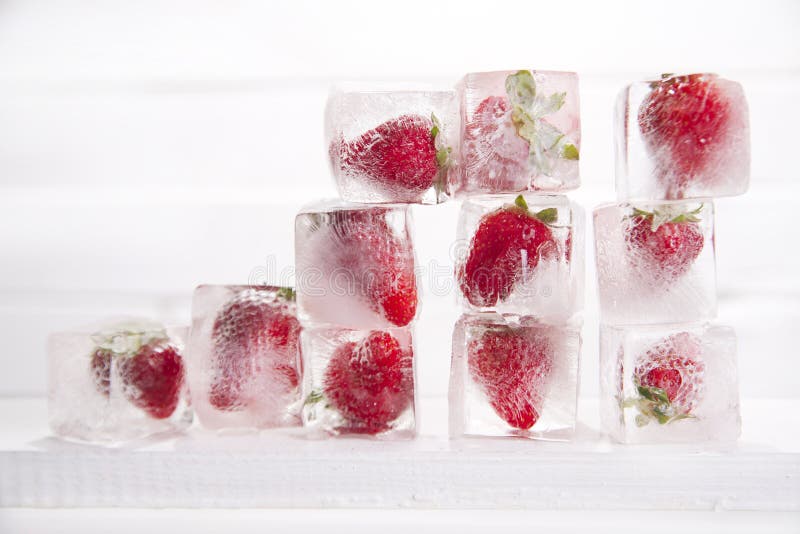 Ice Cubes with Strawberries Stock Image - Image of aroma, water: 53517855
