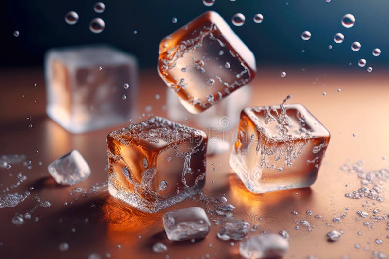Ice Cubes with Water Droplets on Surface Scattered on Table Stock ...