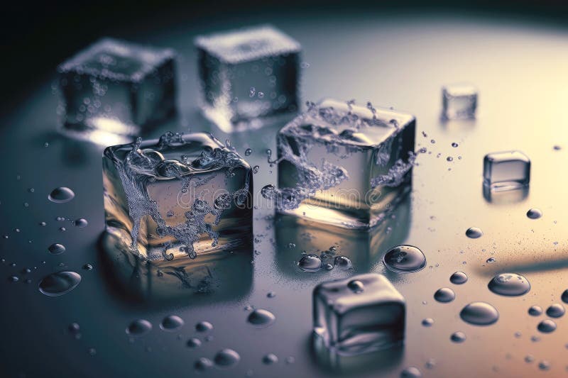 Ice Cubes with Water Droplets on Surface Scattered on Table Stock Image ...