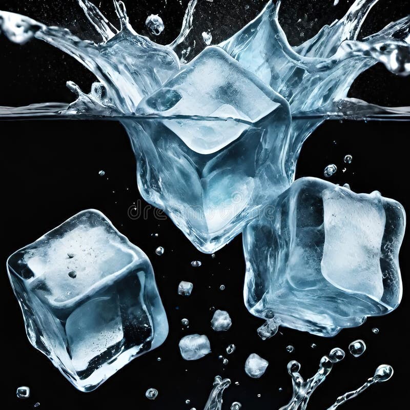 Ice Cubes with Water Splash Isolated on Black Background. Stock ...