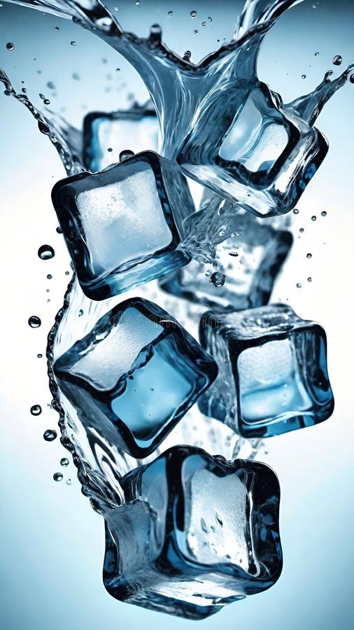 Ice Cubes with Water Splash Isolated on Black Background. Stock ...