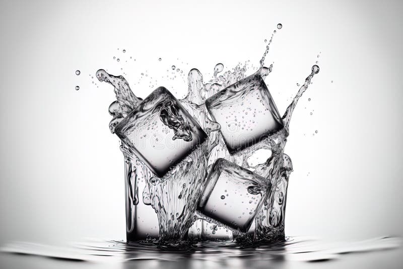 Ice Cubes with Water Splash Isolated on a White Backdrop, Close Up ...