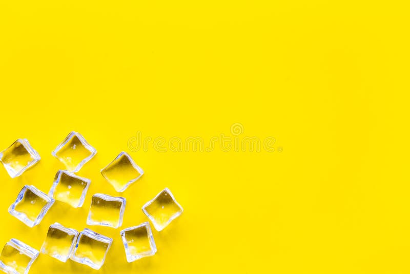 Ice Cubes on Yellow Kitchen Table Top View Mock Up Stock Image - Image ...