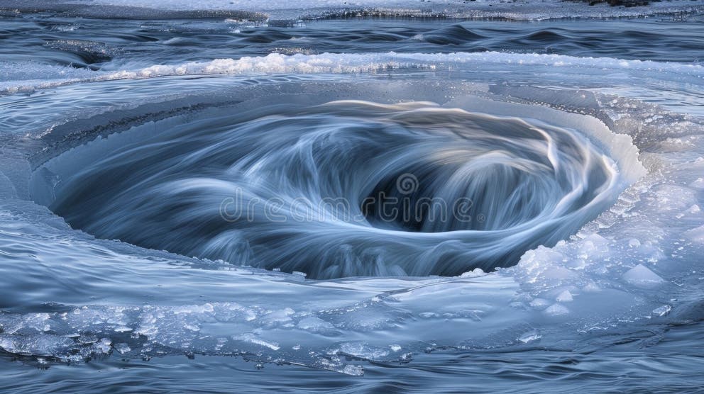 An Ice Disk Caught in the Current Creating a Whirlpool Effect As it ...