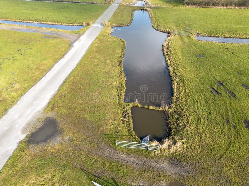 Ice on the Ditches on Cold February Day Stock Photo - Image of polder ...
