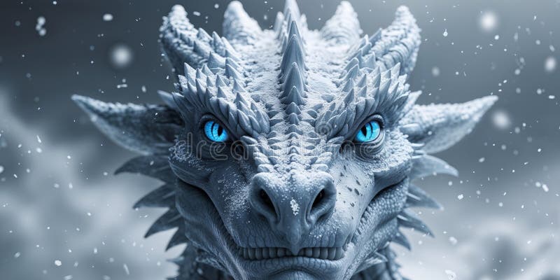 Ice Dragon S Fearsome Face in a Blizzard. Stock Image - Image of face ...