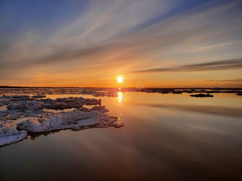 Ice Drift, Ice Floes Float on the River in Early Spring, Ice Drift on ...