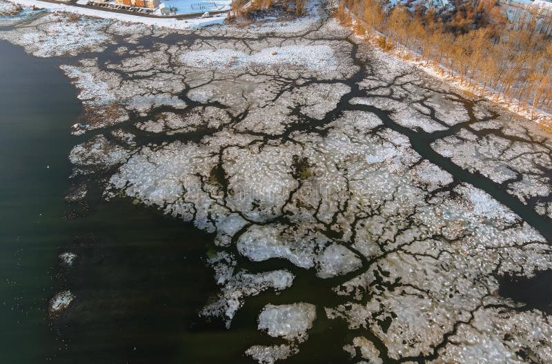 Ice Drift on the River in Early Spring of Ice Float Down the Stream ...
