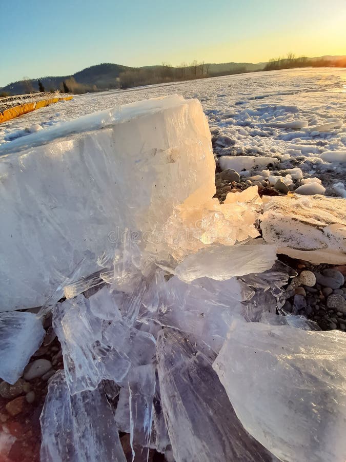 Ice Drift on River. Ice in Motion during Early Spring. Floating of Ice ...