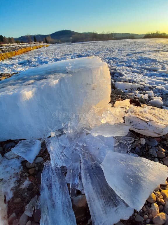 Ice Drift on River. Ice in Motion during Early Spring. Floating of Ice ...