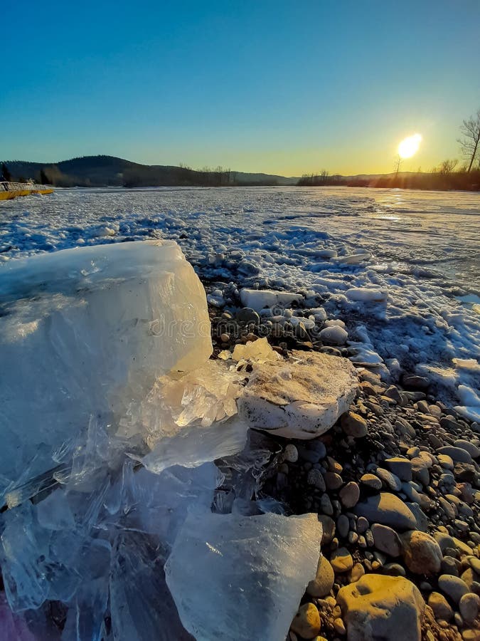 Ice Drift on River. Ice in Motion during Early Spring. Floating of Ice ...