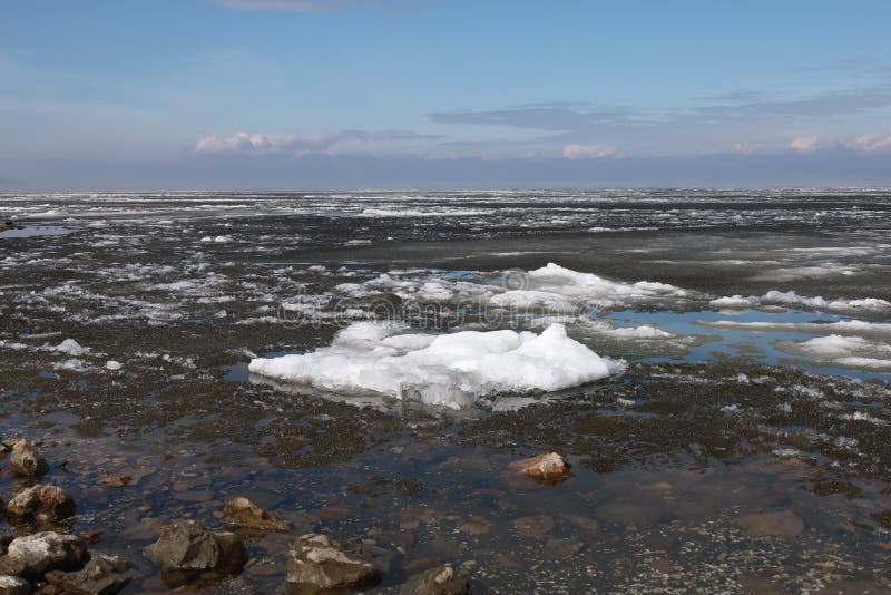 Ice Drift on the River. Melting Ice on the River Has a Crystalline ...