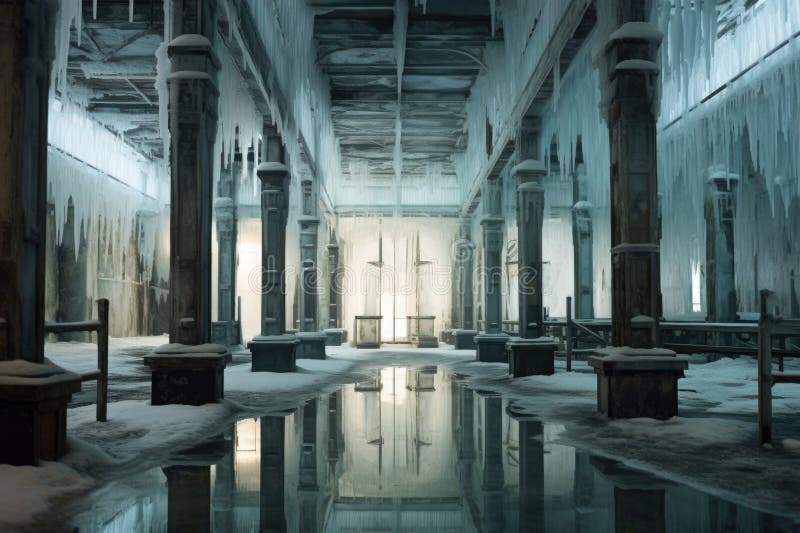 Ice-encased Interiors of a Once-bustling Facility Stock Illustration ...