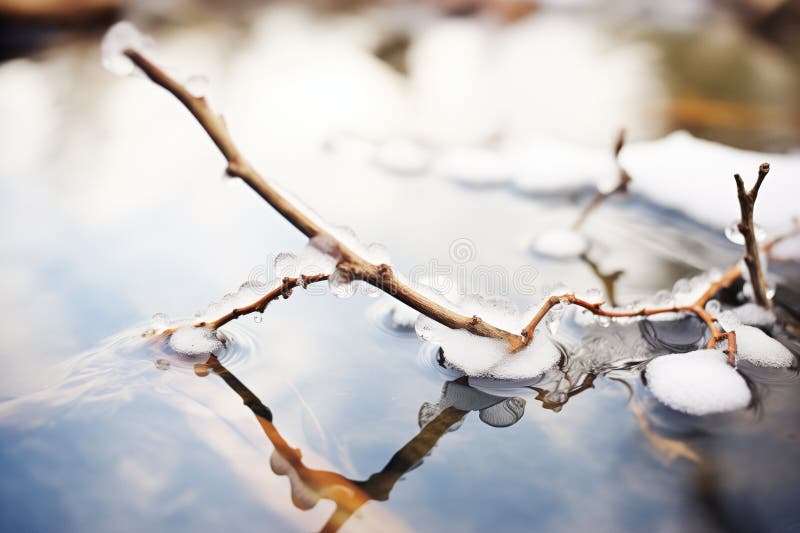 Ice-encased Twigs Protruding from River Stock Image - Image of frosty ...