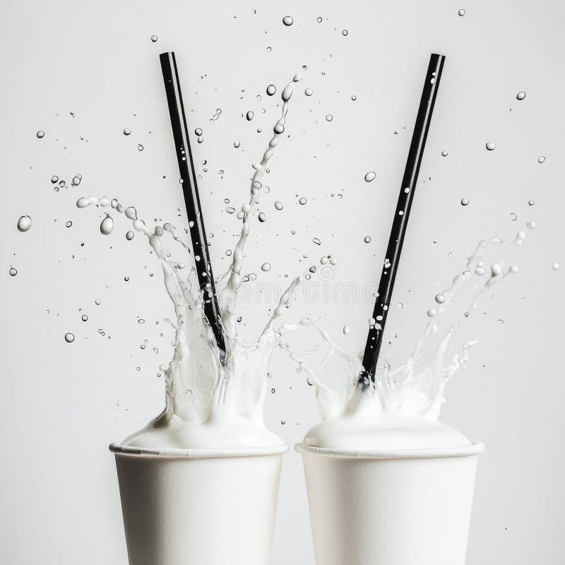 The Ice Fell into Two White Plastic Cups, Both Featuring Black Straws ...