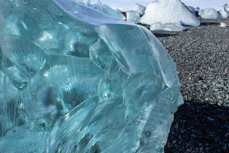 Ice Fields at the Black Pebble Beach, Coast of Iceland Stock Photo ...