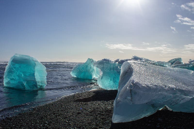 Ice Fields at the Black Pebble Beach, Coast of Iceland Stock Image ...
