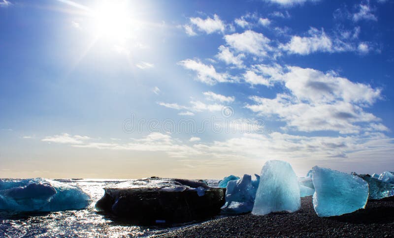 Ice Fields at the Black Pebble Beach, Coast of Iceland Stock Photo ...