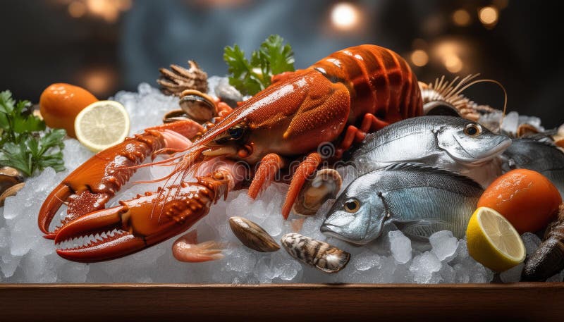 Ice-filled Tray of Fresh Seafood Stock Image - Image of arrangement ...