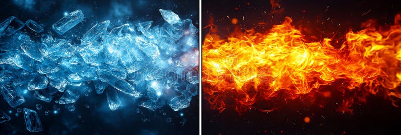 Ice and Fire Split Background Showing Opposite Concepts - Hot and Cold ...