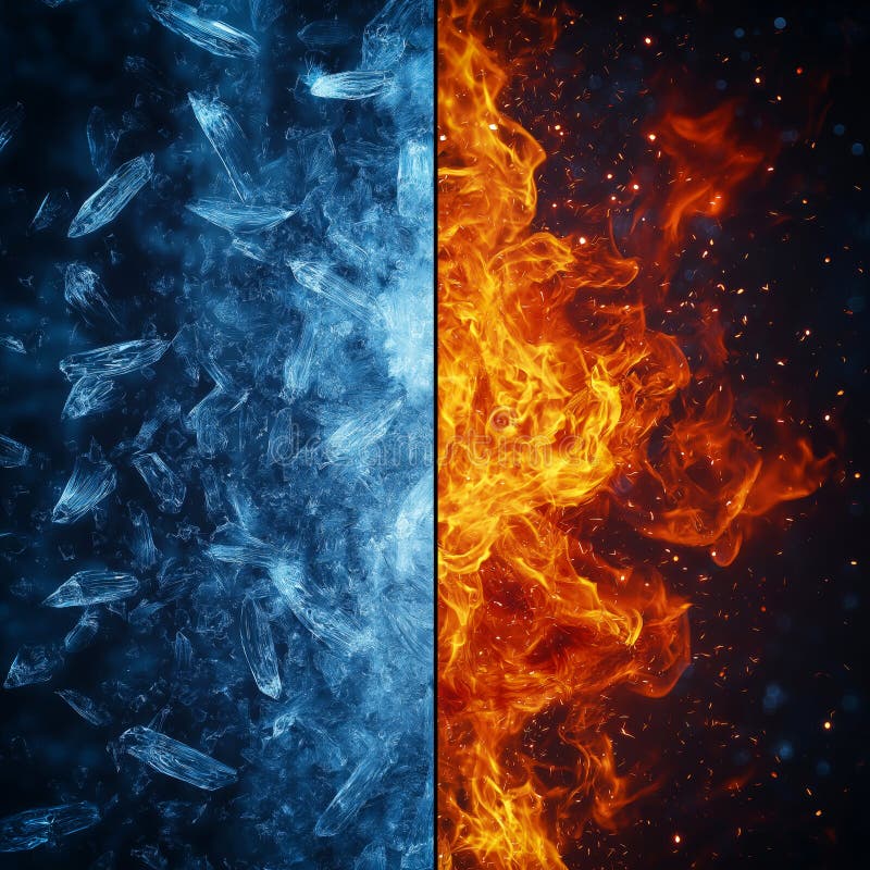 Ice and Fire Split Background Showing Opposite Concepts - Hot and Cold ...