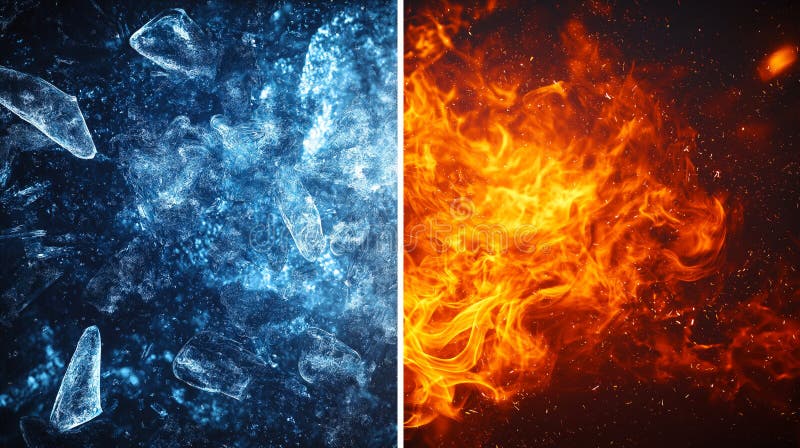 Ice and Fire Split Background Showing Opposite Concepts - Hot and Cold ...