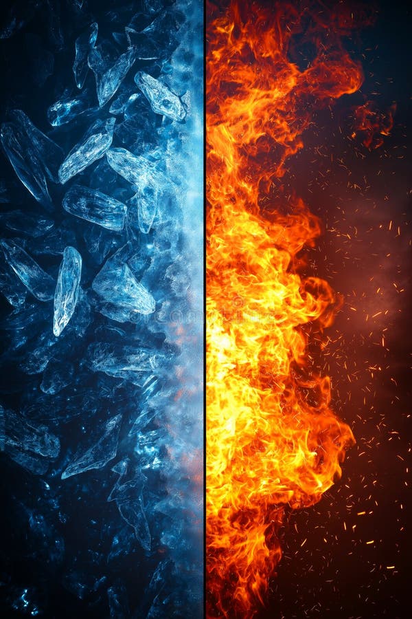 Ice and Fire Split Background Showing Opposite Concepts - Hot and Cold ...
