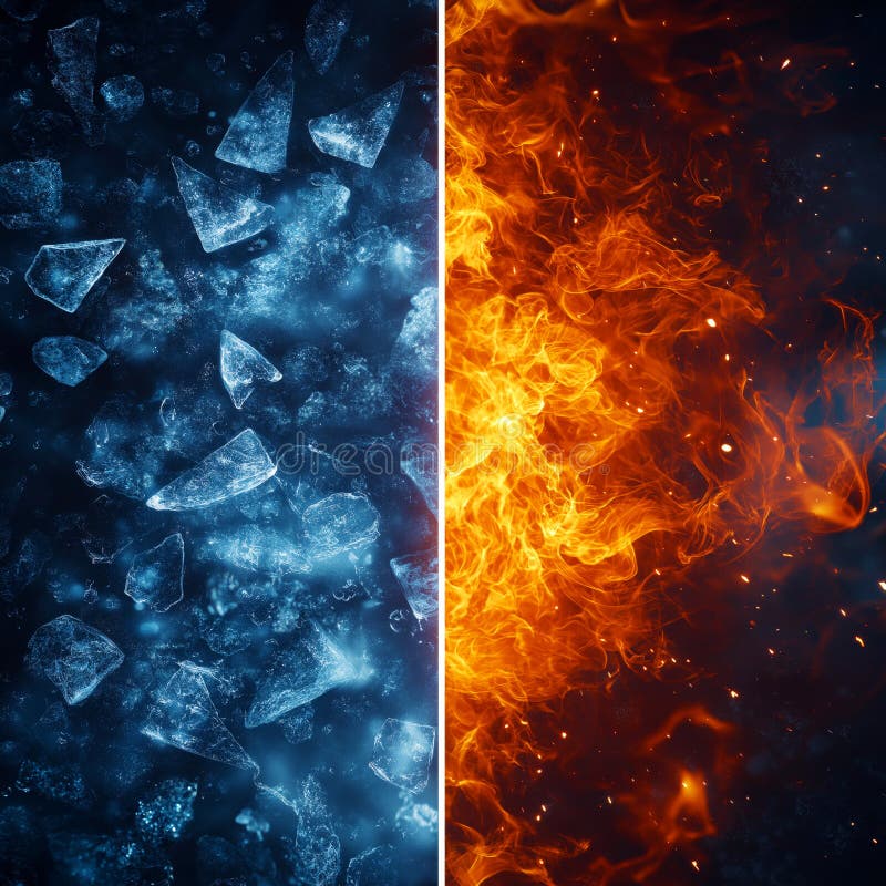 Ice and Fire Split Background Showing Opposite Concepts - Hot and Cold ...