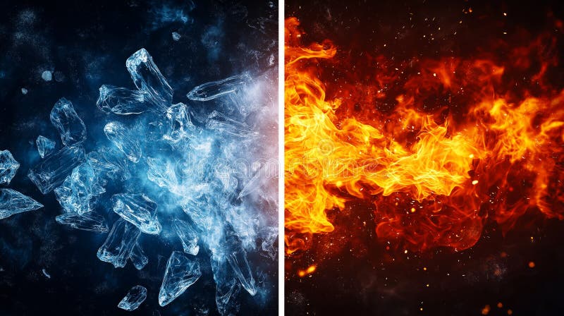Ice and Fire Split Background Showing Opposite Concepts - Hot and Cold ...