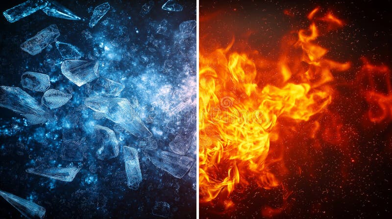Ice and Fire Split Background Showing Opposite Concepts - Hot and Cold ...