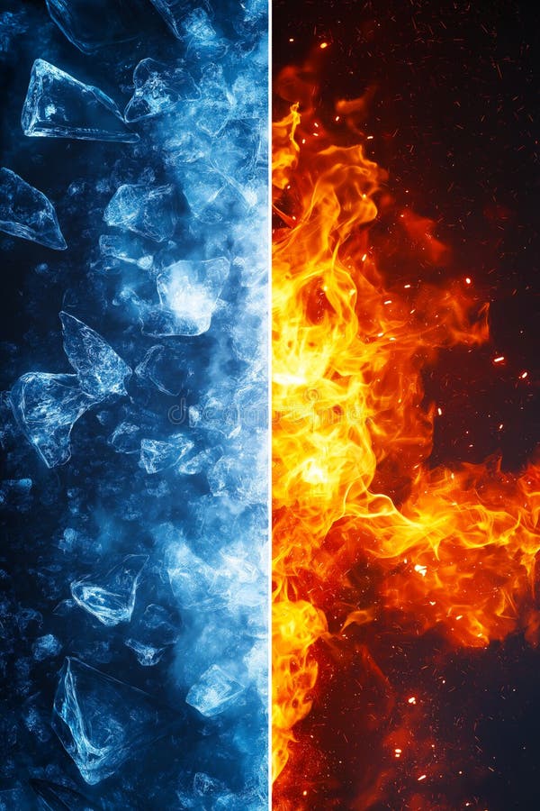 Ice and Fire Split Background Showing Opposite Concepts - Hot and Cold ...