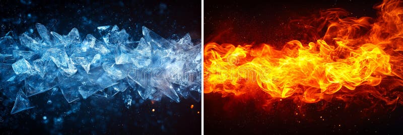 Ice and Fire Split Background Showing Opposite Concepts - Hot and Cold ...