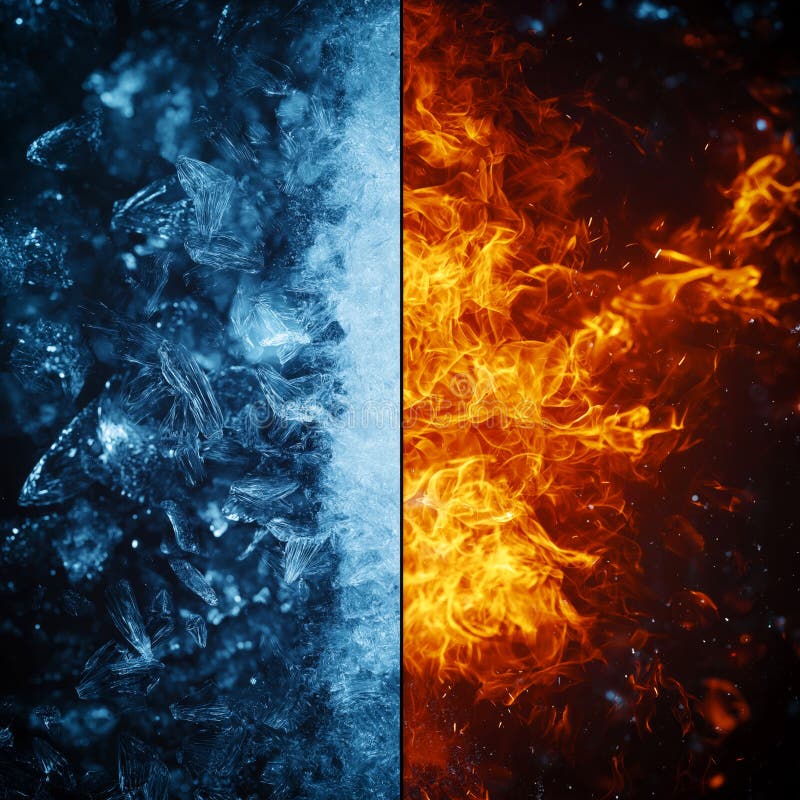 Ice and Fire Split Background Showing Opposite Concepts - Hot and Cold ...