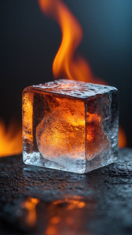 Ice and Fire Two Ice Cubes One of Them Burning. Stock Image - Image of ...