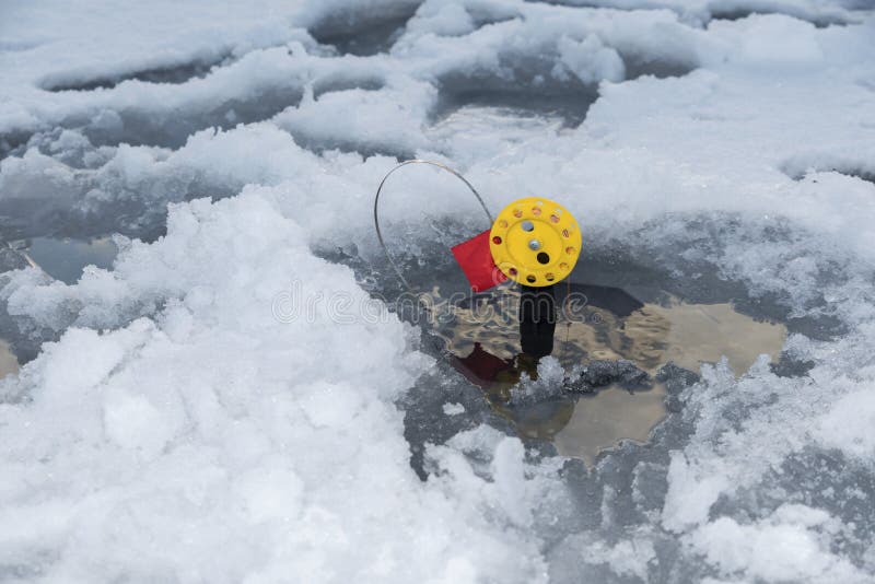 Ice Fishing in Winter with Tackle for Pike. Stock Image - Image of lake ...