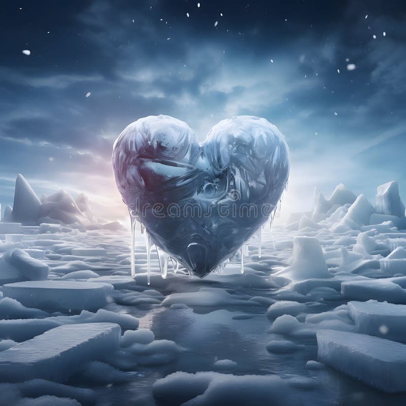 Ice Floe and Ice Sheets and a Large Ice Heart in the Middle, Night ...
