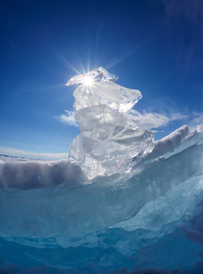 Ice Floe and Sun on Winter Baikal Lake Stock Image - Image of cracks ...