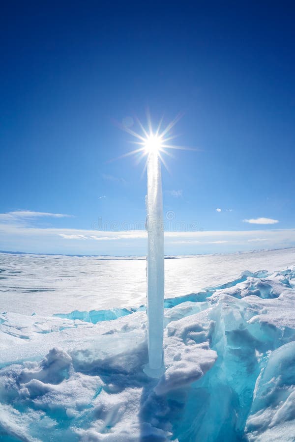 Ice Floe and Sun on Winter Baikal Lake Stock Image - Image of frost ...