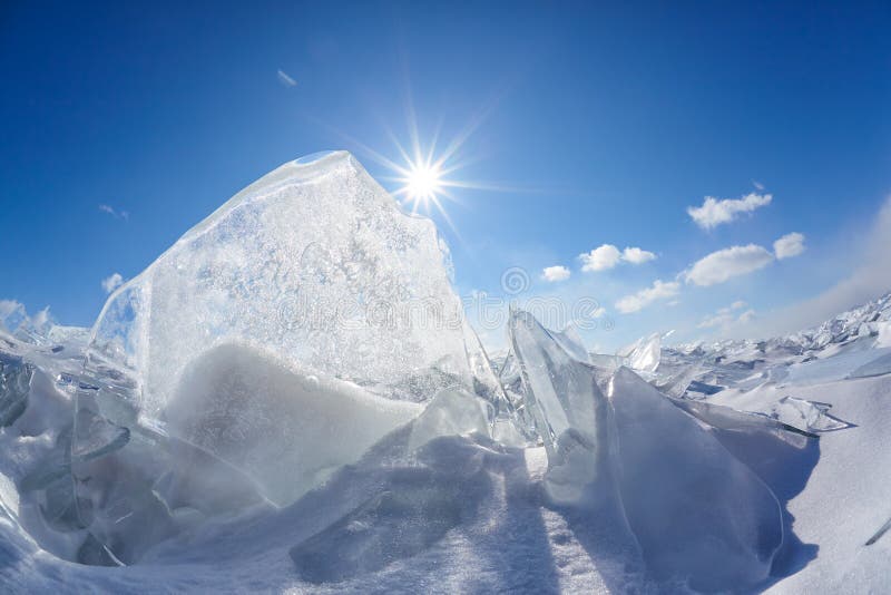 Ice Floe and Sun on Winter Baikal Lake Stock Image - Image of lake ...
