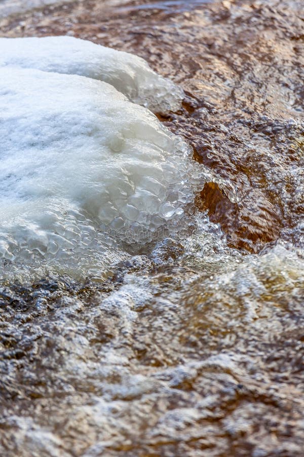 Ice Floes with Icicles in the Cold River Stock Photo - Image of ...