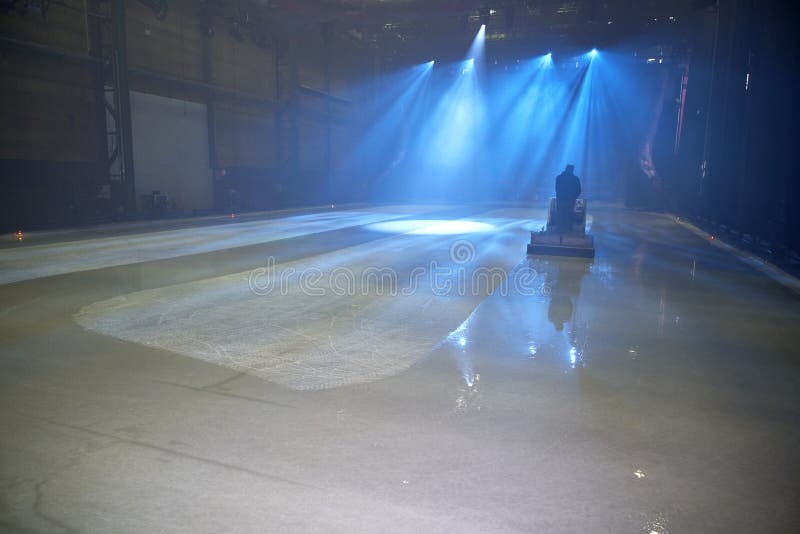 Ice Floor with Stage Lights and Ice Mopping Machine Stock Photo - Image ...