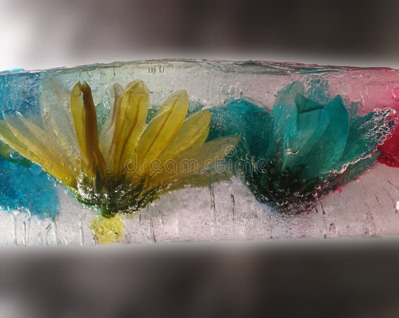 Ice Flowers Frozen Flower Heads Frozen in a Solid Block of Frozen Water ...