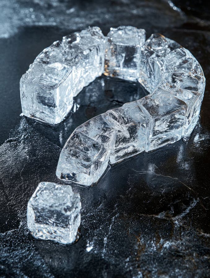 Ice Formed into a Question Mark on a Dark Surface. Stock Image - Image ...
