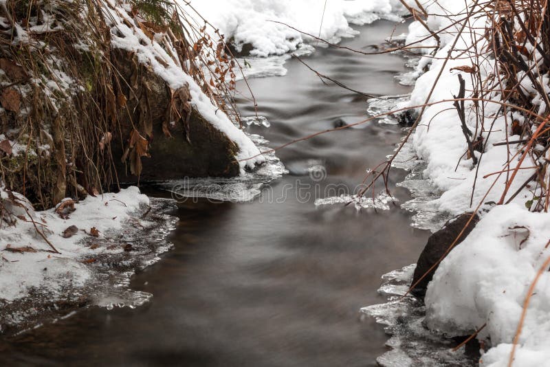 Ice Formed on the Sides of a Small Stream Stock Image - Image of ...